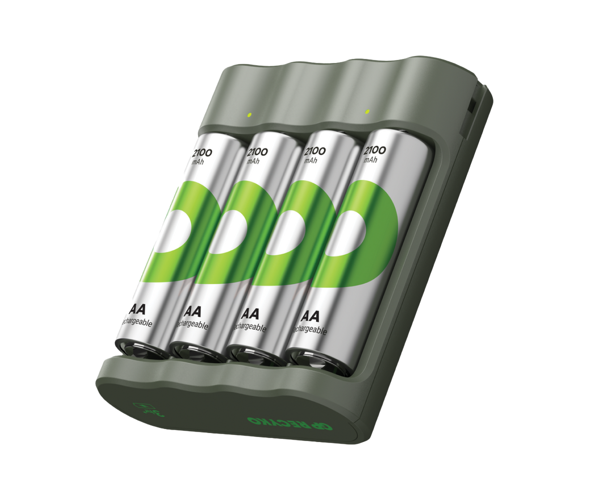 GP Recyko B441 USB Charger with 4 AA Rechargeable Batteries 2100 mAh ...